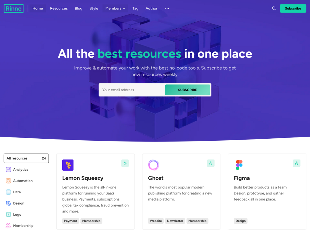 Rinne — Resources & Directory Ghost Theme | Bright Themes