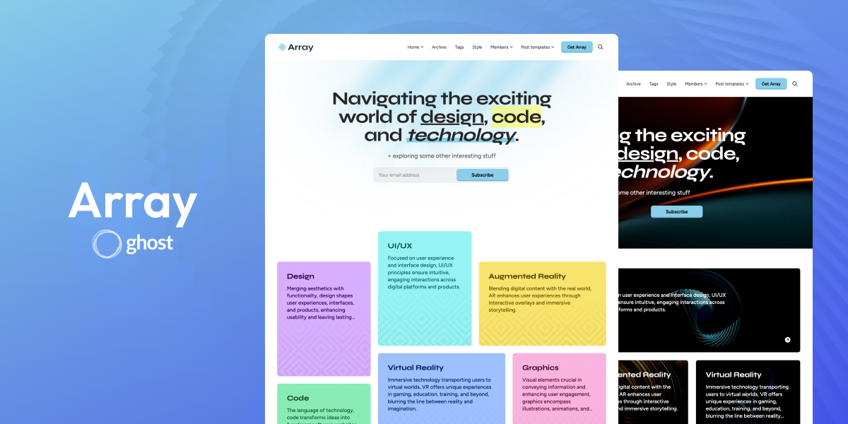Array — Tags & Categories Ghost Theme | Bright Themes