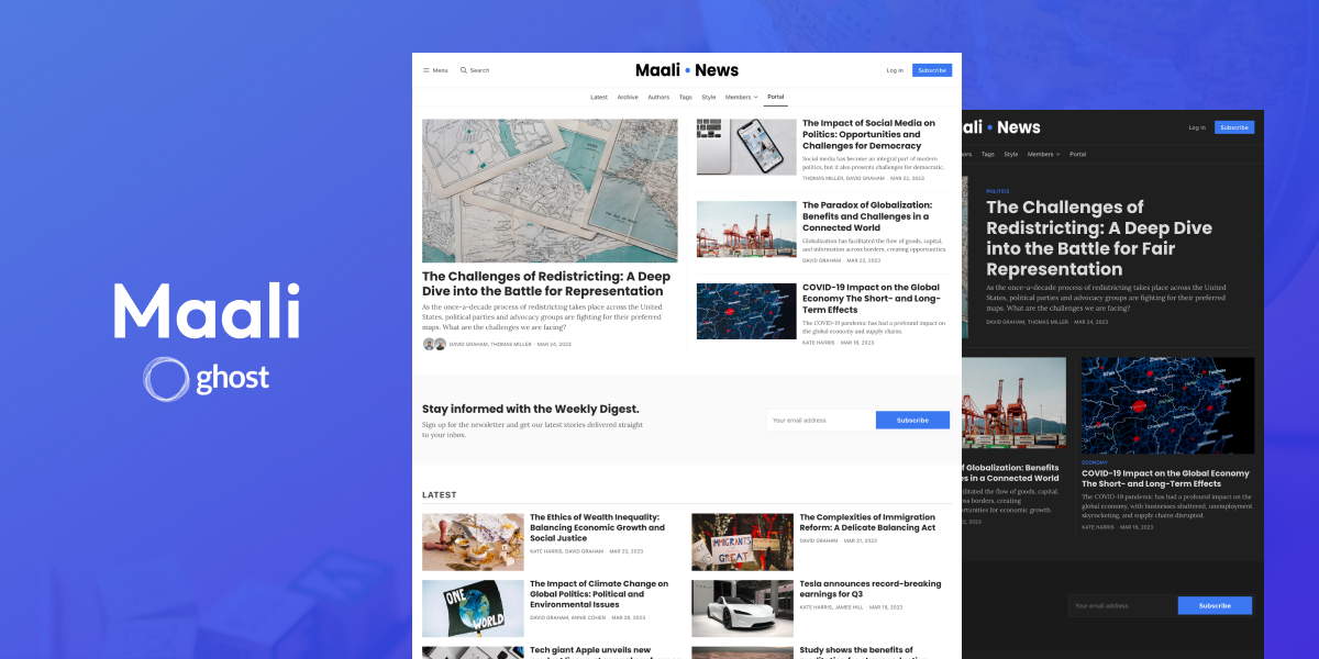 Maali — News & Magazine Ghost Theme | Bright Themes