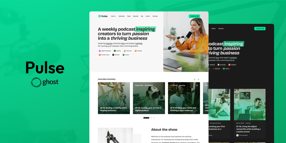 Pulse — Audio & Podcast Ghost Theme | Bright Themes